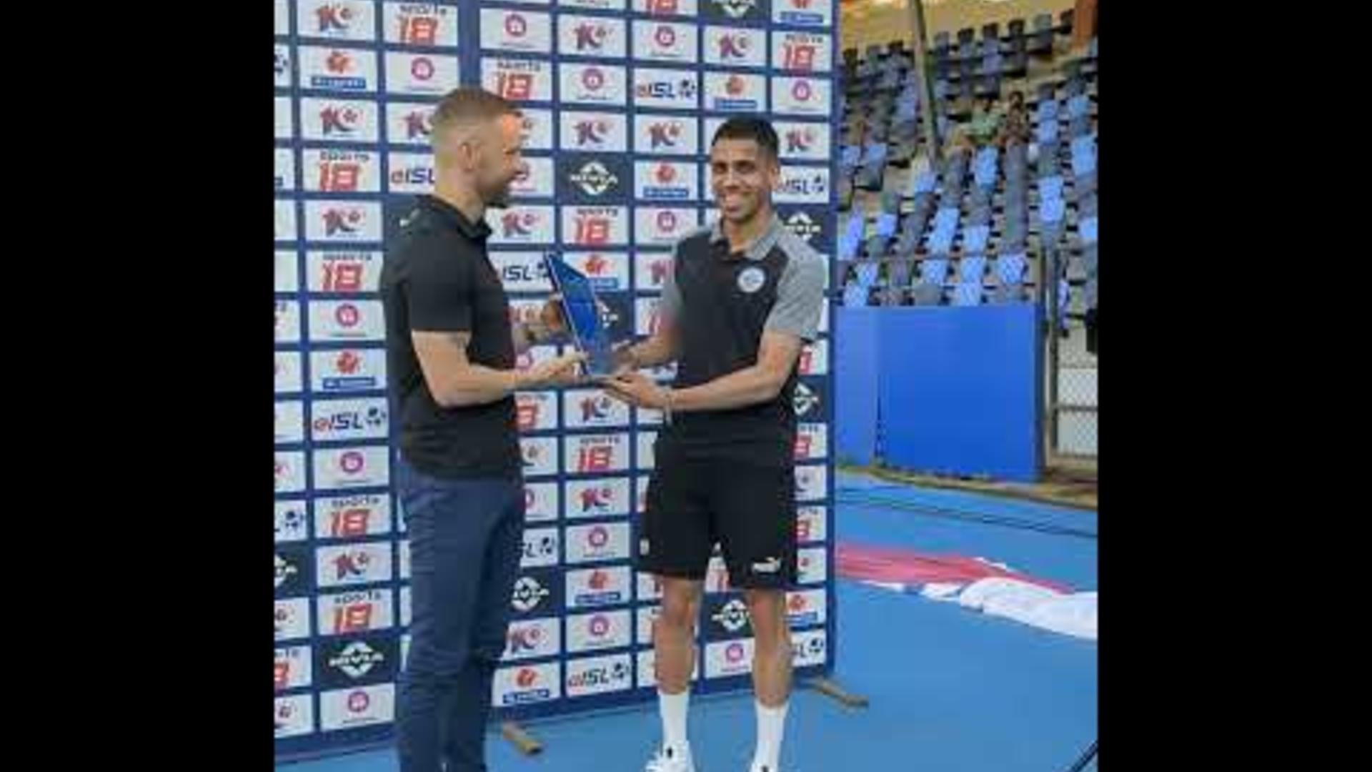 Vikram gets awarded the ISL 10 emerging player of the month award ...